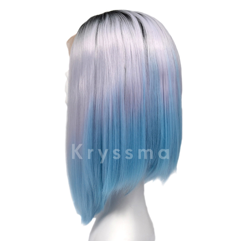 Ombre Silver Blue Bob Synthetic Lace Front Wigs - Anastasia - Kryssma ...