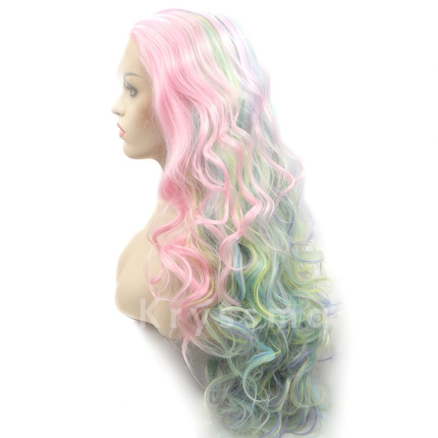 Rainbow Curly Synthetic lace Front Wigs - Cecilia - Kryssma.com ...