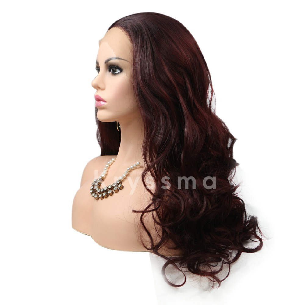 WINE RED WAVY SYNTHETIC LACE FRONT WIGS - WINNIE - Kryssma.com Official ...