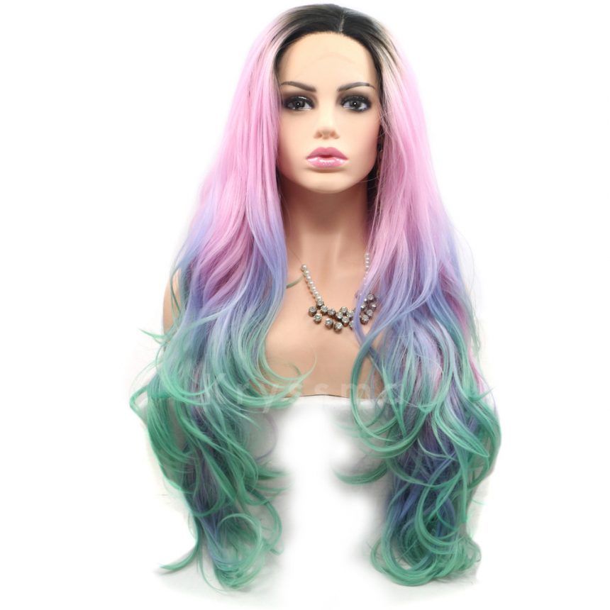 RAINBOW COLOR WAVY SYNTHETIC LACE FRONT WIGS - Kryssma.com Official Site‎
