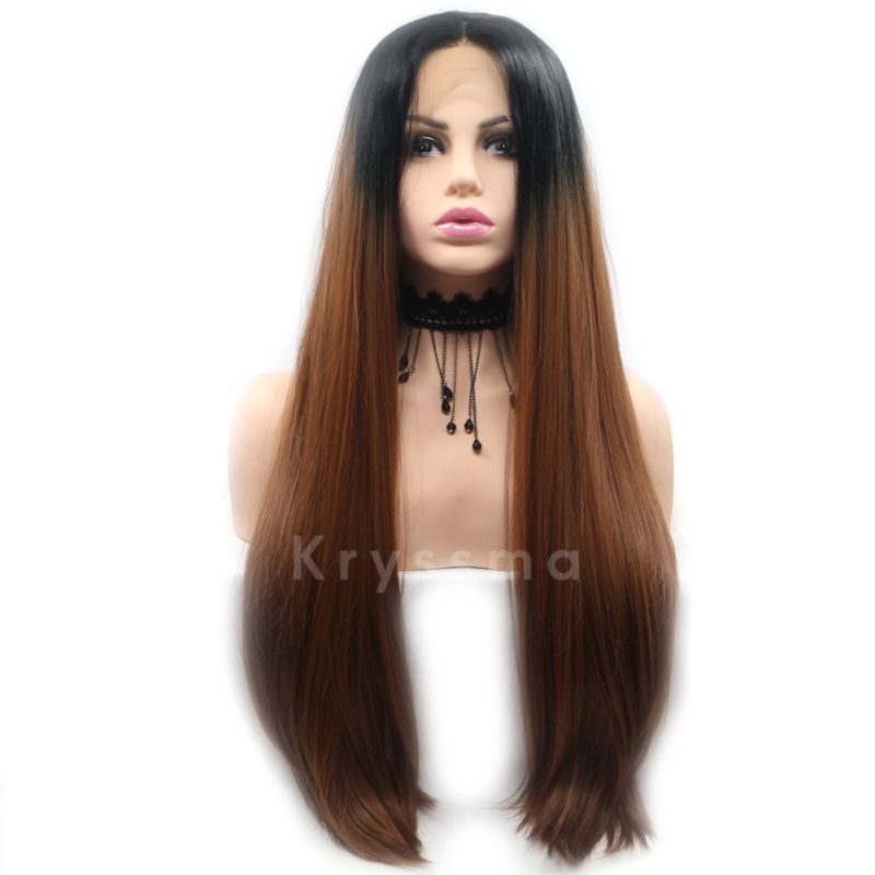 Ombre Brown Long Straight Synthetic Lace Front Wigs