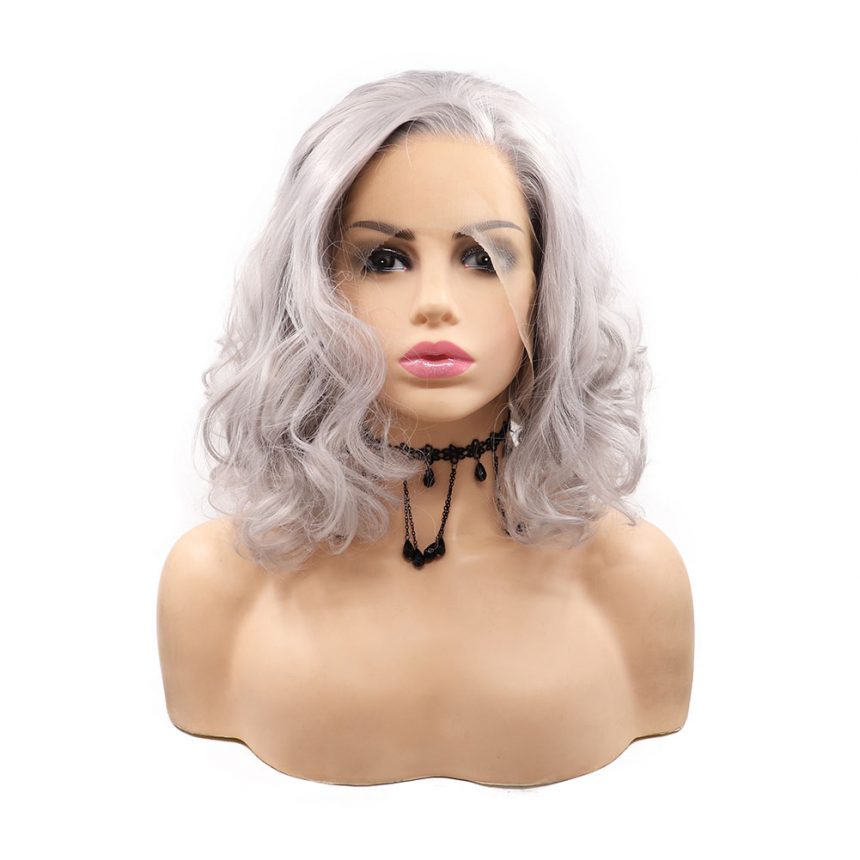 Silver Short Bob Wave Synthetic Lace Front Wigs -Artha - Kryssma.com ...