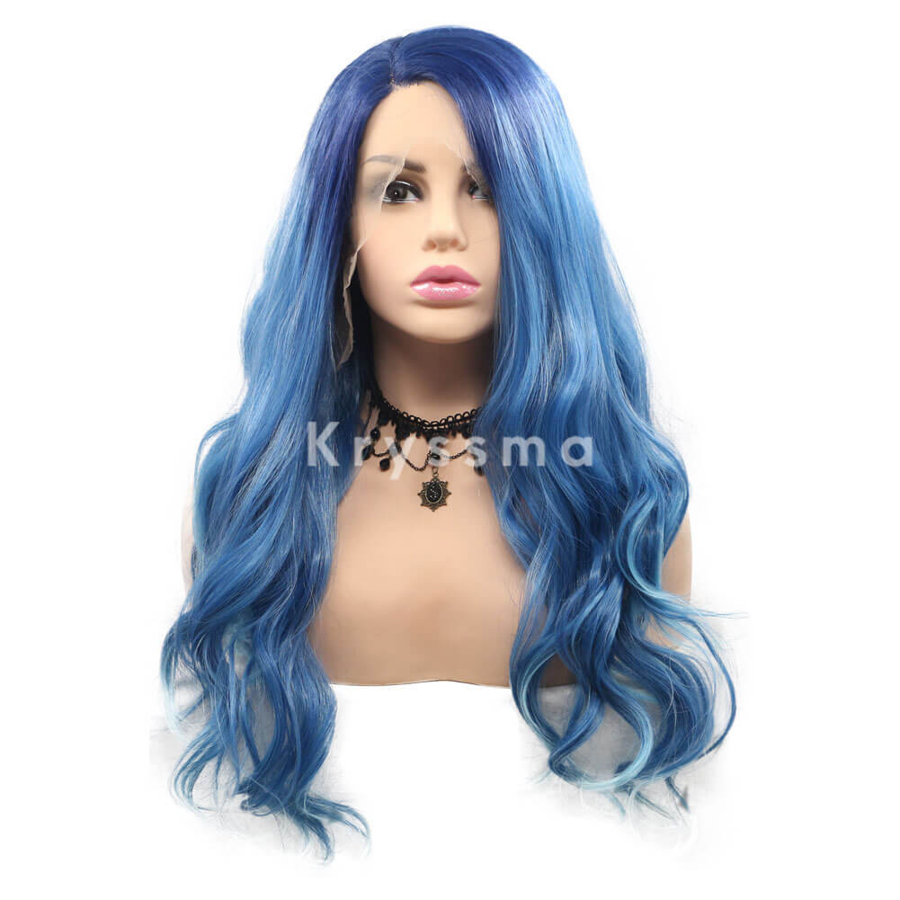 Ombre Blue Long Wavy Synthetic Lace Front Wigs - Endora - Kryssma.com ...