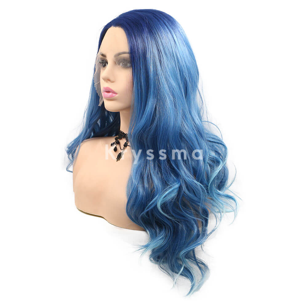 Ombre Blue Long Wavy Synthetic Lace Front Wigs - Endora - Kryssma.com ...