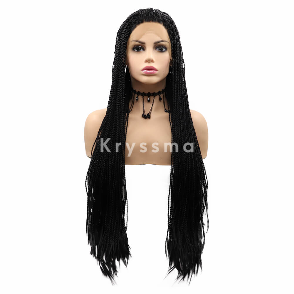 Black Braided Synthetic Lace Front Wigs, Handmade Lace Front Wigs ...