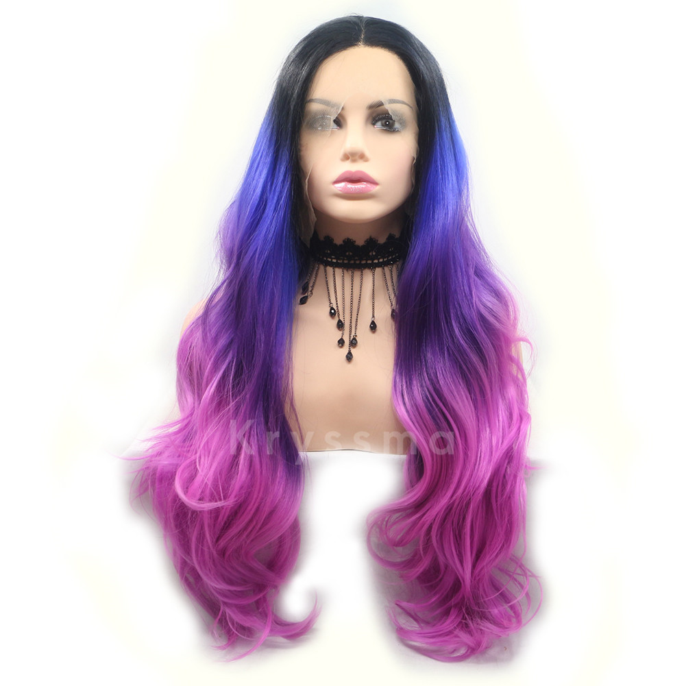 BLUE TO PURPLE WAVY SYNTHETIC LACE FRONT WIGS - Kryssma.com Official Site‎