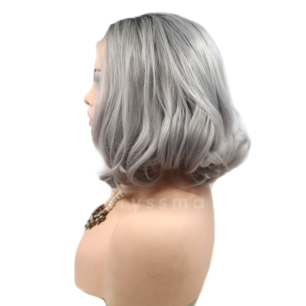OMBRE SILVER WAVY BOB SYNTHETIC LACE FRONT WIGS - GEORGINA - Kryssma ...